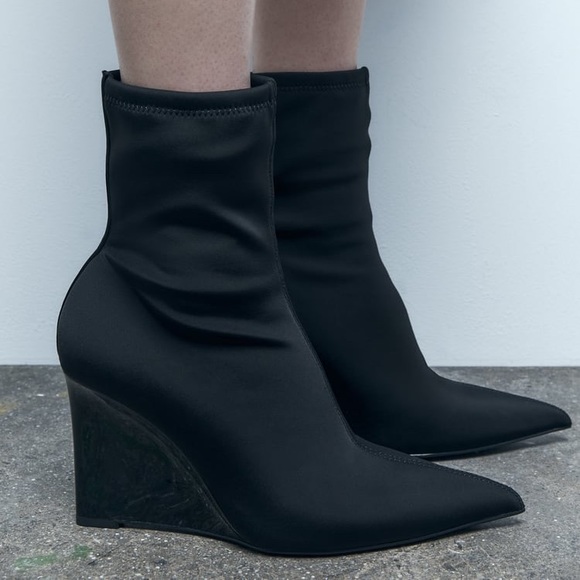Zara | Shoes | Zara Black Stretch Wedge Ankle Boots | Poshmark